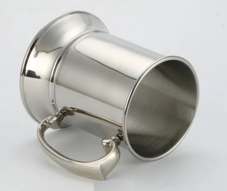 16oz Stainless Steel Single Wall Beer Mug With Glass Bottom Glass Beer ...