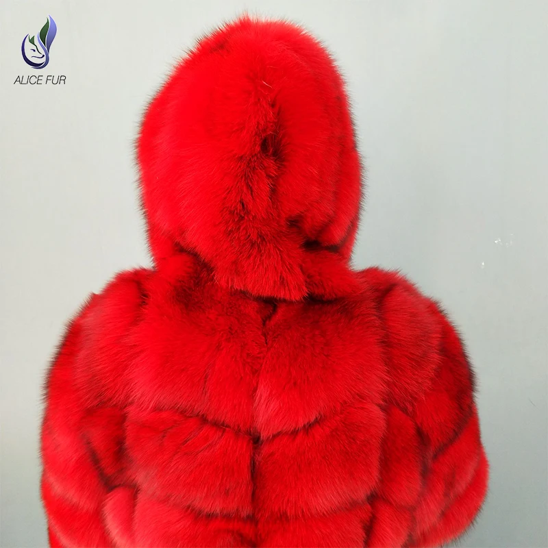 Alicefur Long Style Dyed Real Fox Fur Coat With Hood For Women - Buy ...