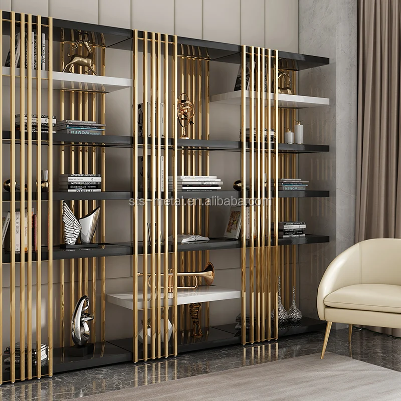Modern Luxury Gold Book Shelf - Stainless Steel Bookcase