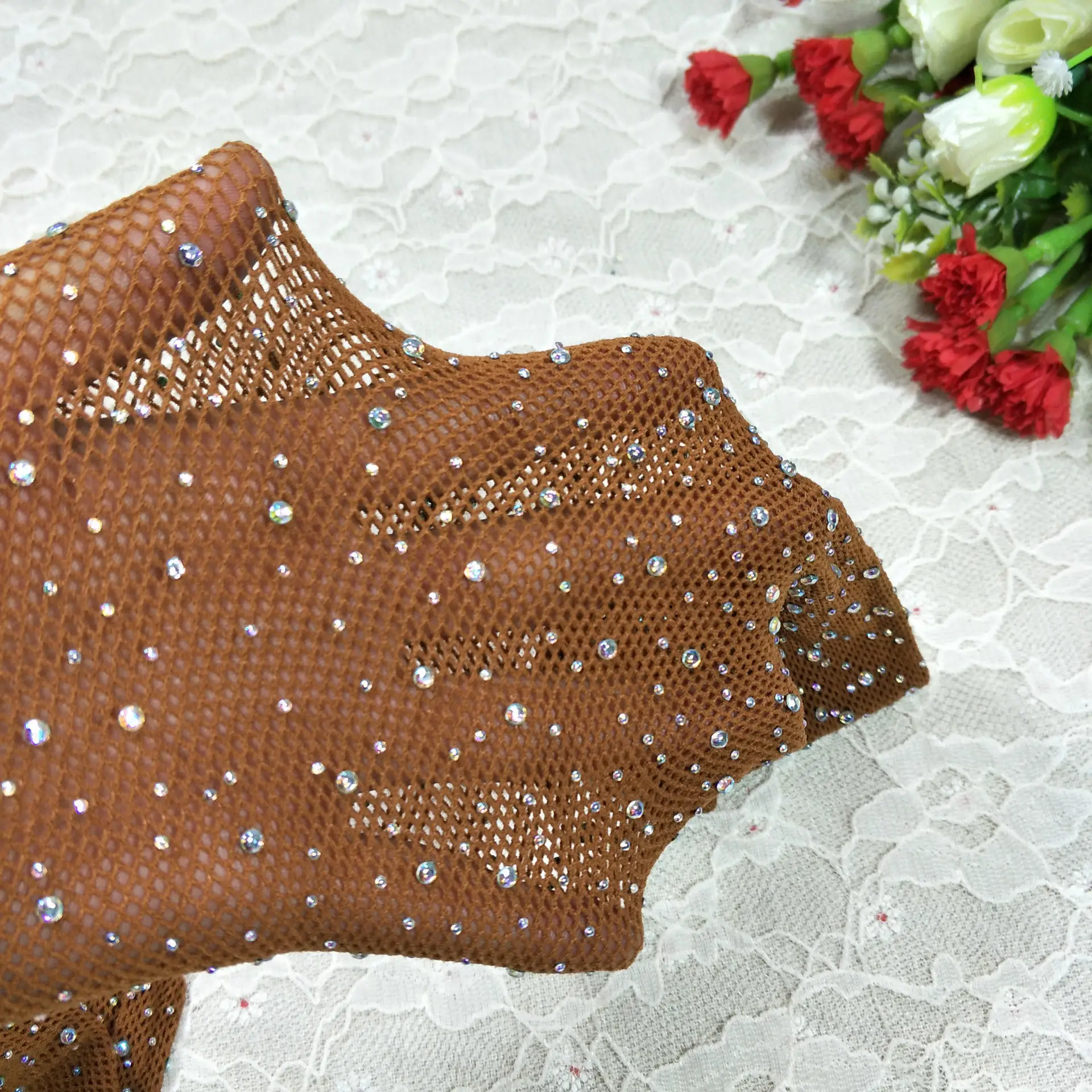 Women Sexy Fishnet Tights Open Crotch Mesh Pantyhose Rhinestone ...