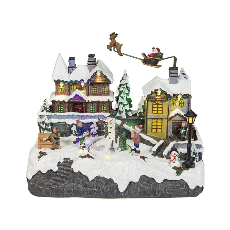 13" Christmas Village Snowman Skating Rinks With Led Lights Lampara ...