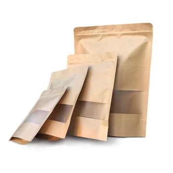 Custom Biodegradable Resealable Brown Kraft Paper Pouches Packaging ...