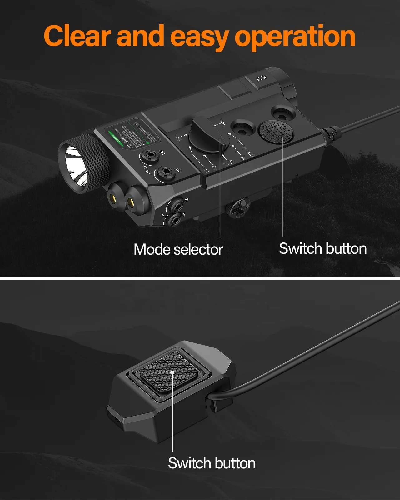 1000 Lumen Rechargeable Tactical Flashlight & Green/ir Laser Combo