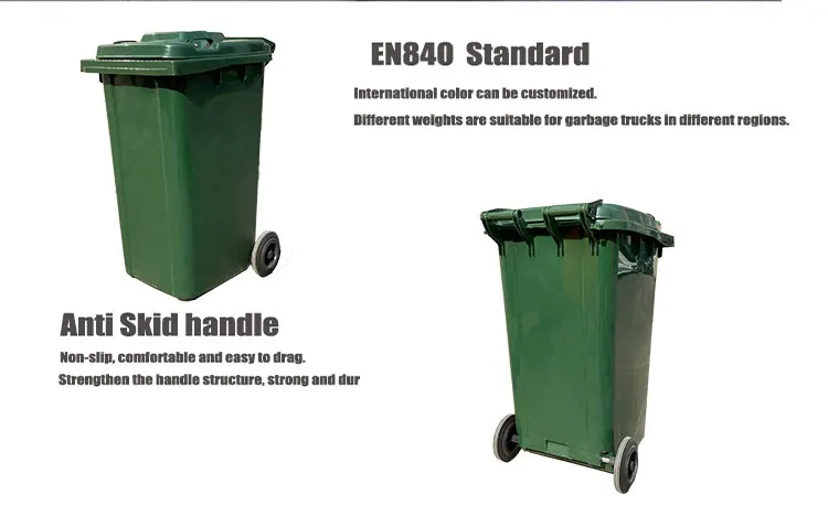 240 Litre Plastic Waste Bin Dark Green En840 Garbage Bin Trash Can With ...