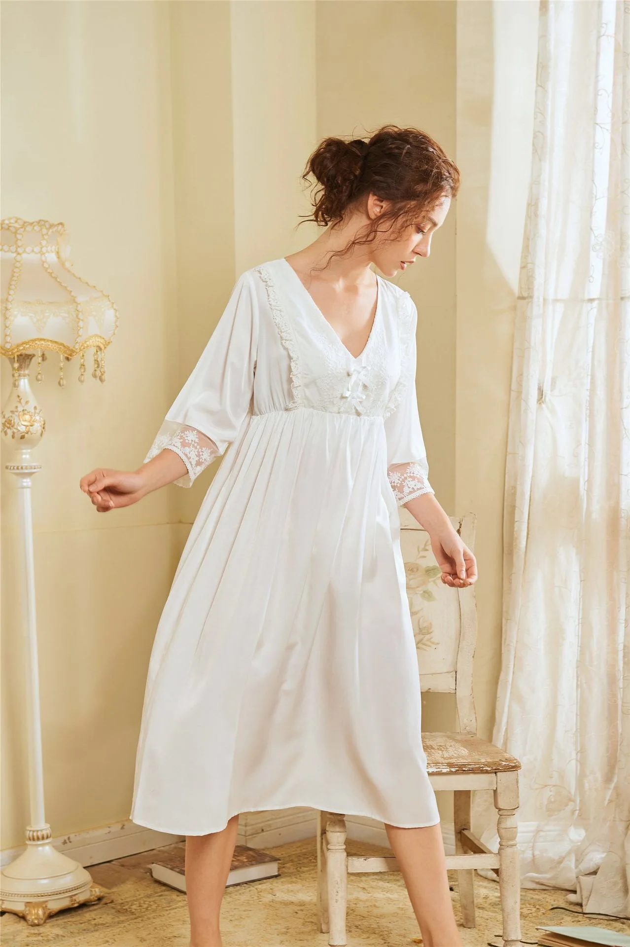 New Style One Piece Cotton Sleepwear Spring Summer Vintage Lace ...