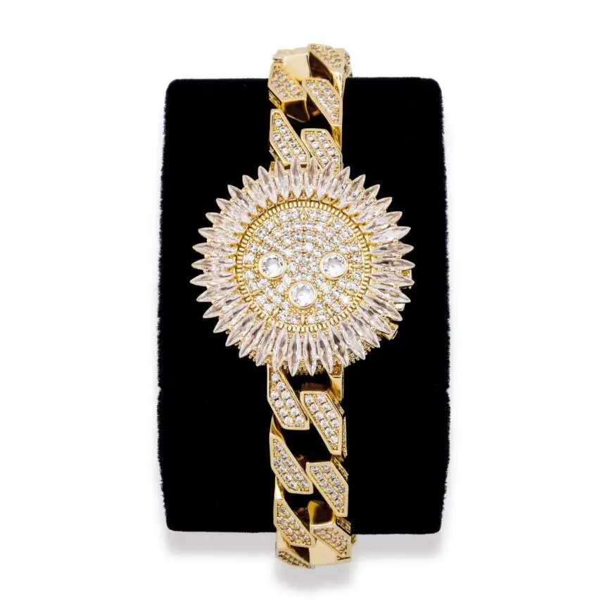 Watch Shape Personalized Cuban Link Bracelet Gold Plated Fine Ice ...