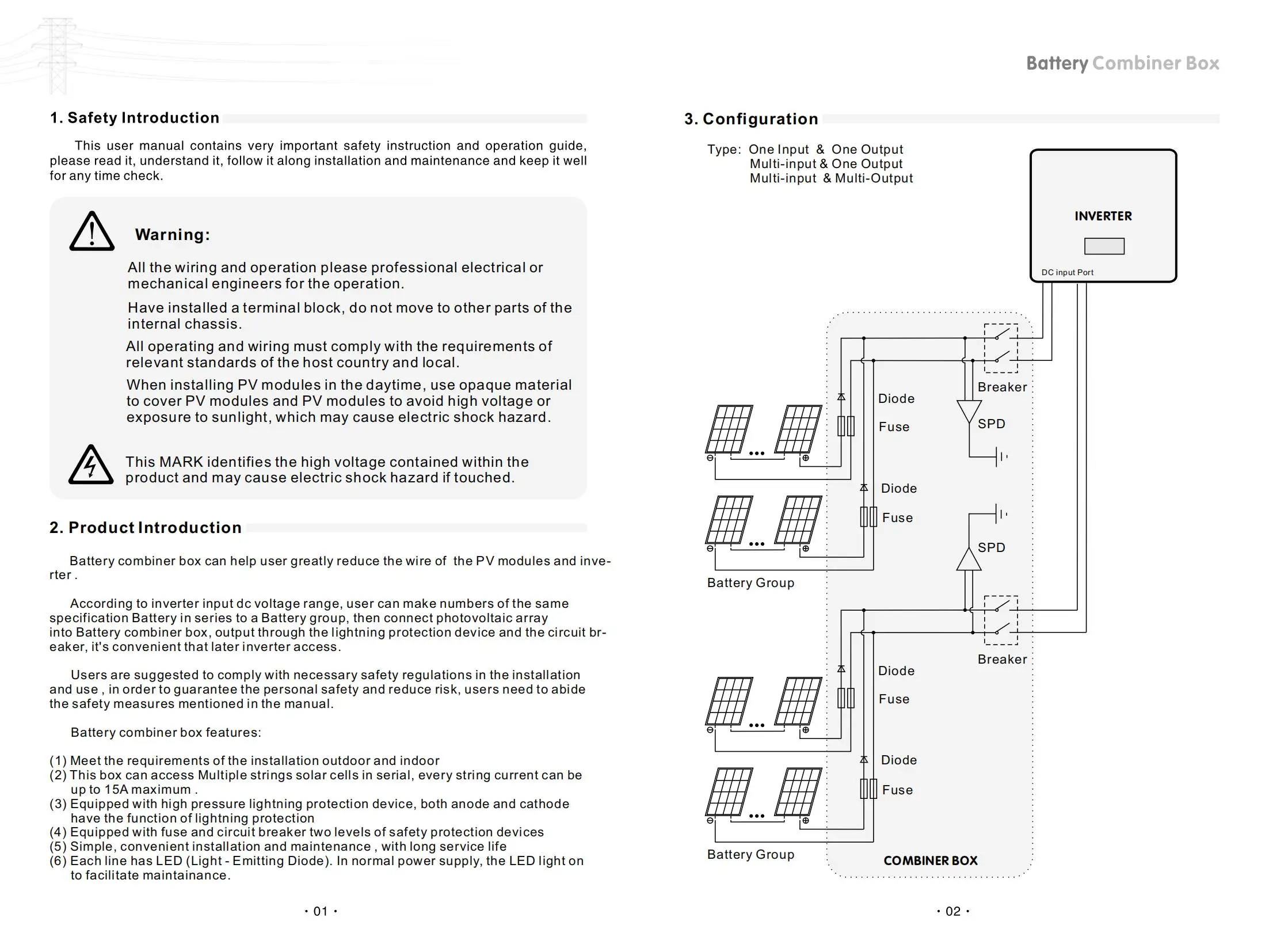 Goosun Solar Panel DC PV Array Combination Box - 550V/1000V