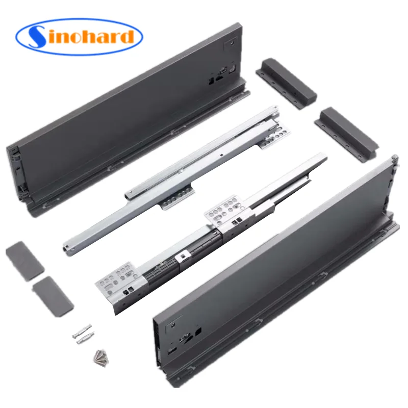 150mm Height Soft Close Metal Boxes Thin Type Drawer Slide Slim Tandem Box