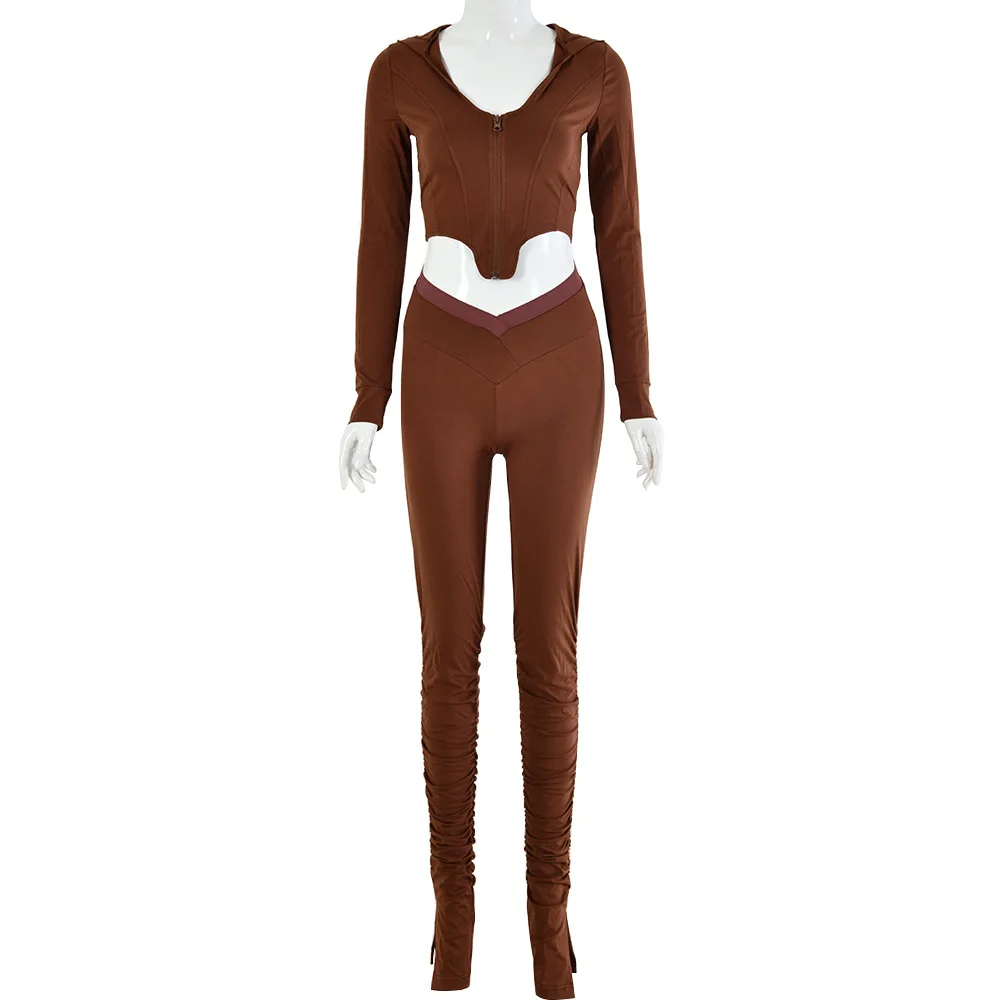 Casual Two Piece Set Women Long Sleeve Bodycon Hooded Matching Set Wear ...