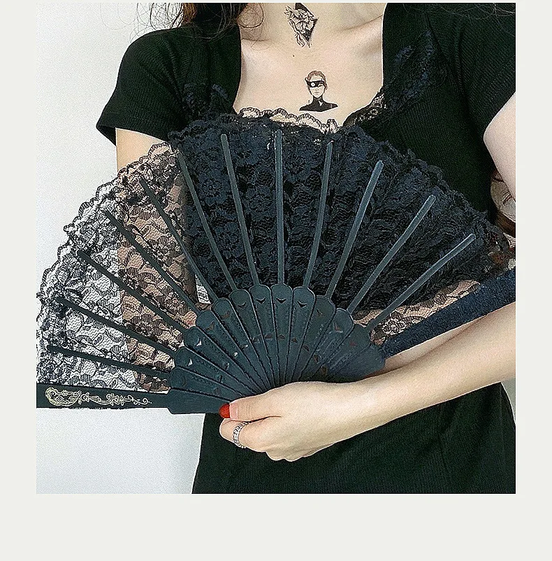 Lace Hand Fans for Women Mini Fold Fan Chinese Style Bamboo Silk ...