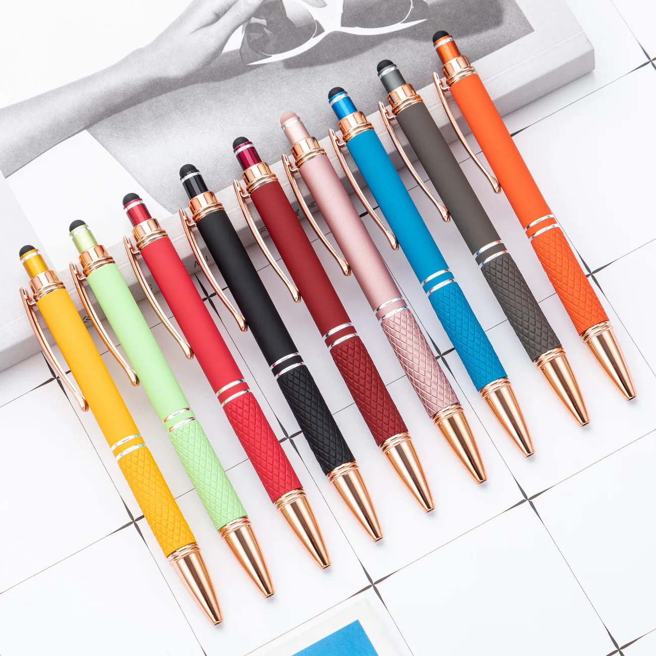 Rose Gold Aluminum Screen Logo Engraved Stylus Pen 2-in-1