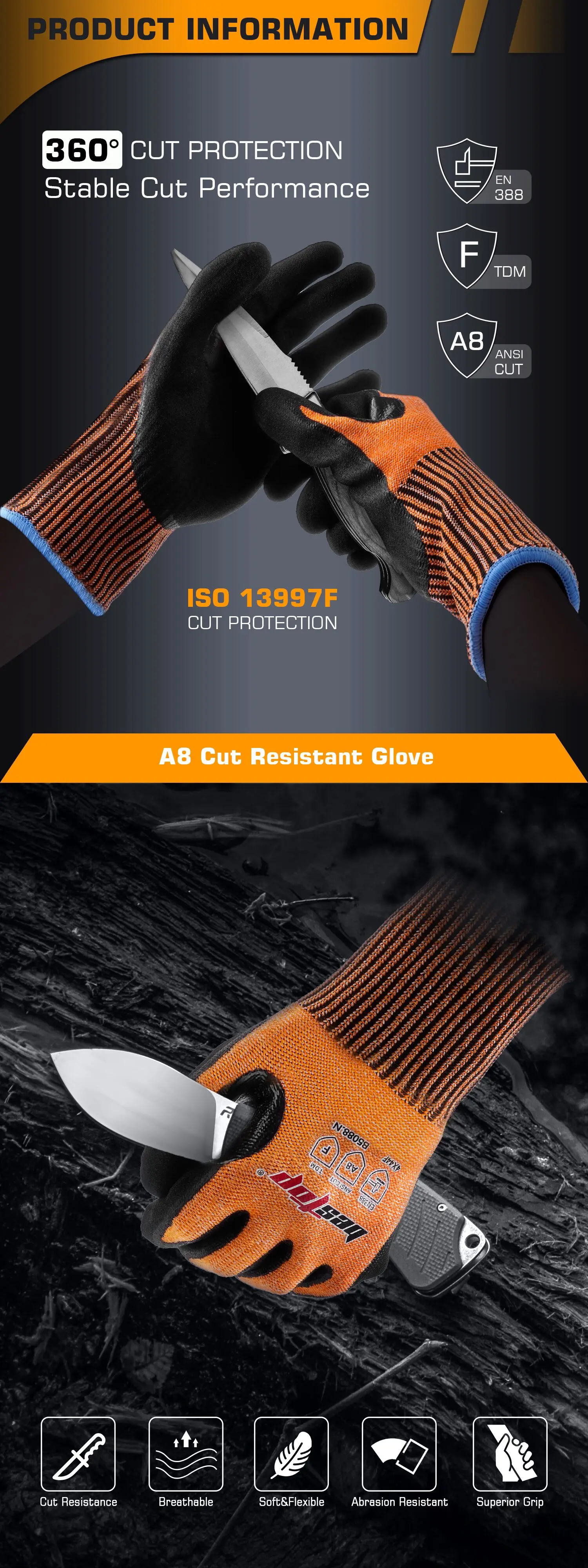 Seeway Superior Cut Resistant TDM-F ANSI A8 Gloves