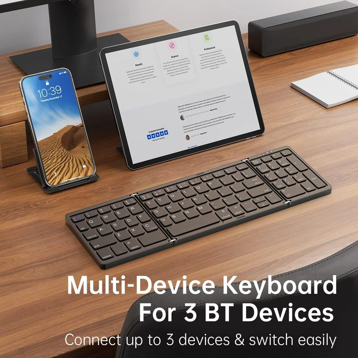 Foldable Wireless USB-C Keyboard - Rechargeable, Portable, Multi-Device ...