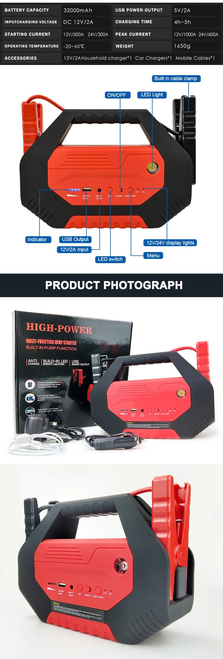 High Capacity 24v Super Capacity Heavy Duty Jump Starter For Truck ...
