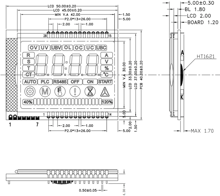 20 Inch Custom Positive Lcd Display 4 Digit 7 Segment Lcd