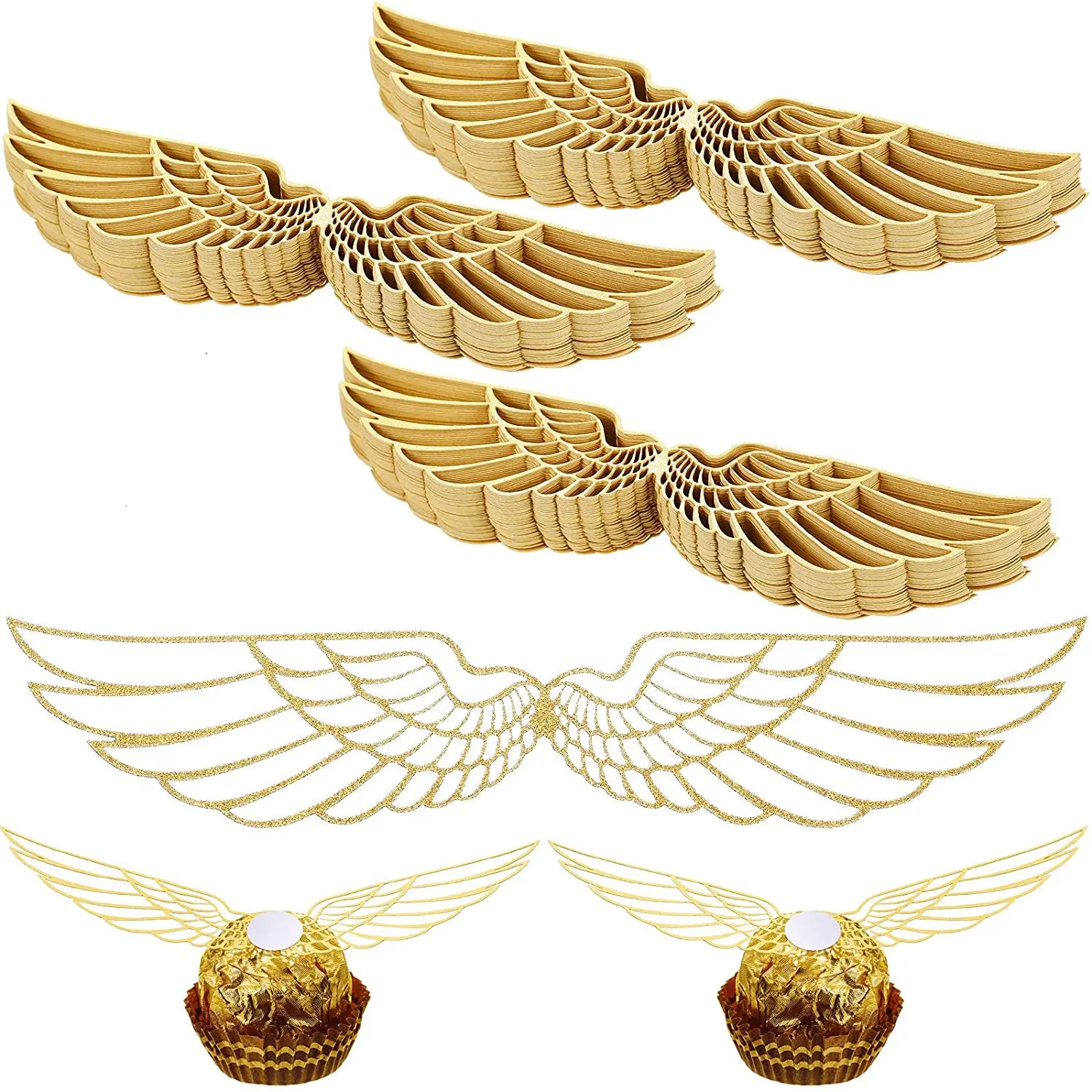Golden Paper Angel Wings Chocolate Cake Decoration Insert with Glue for ...