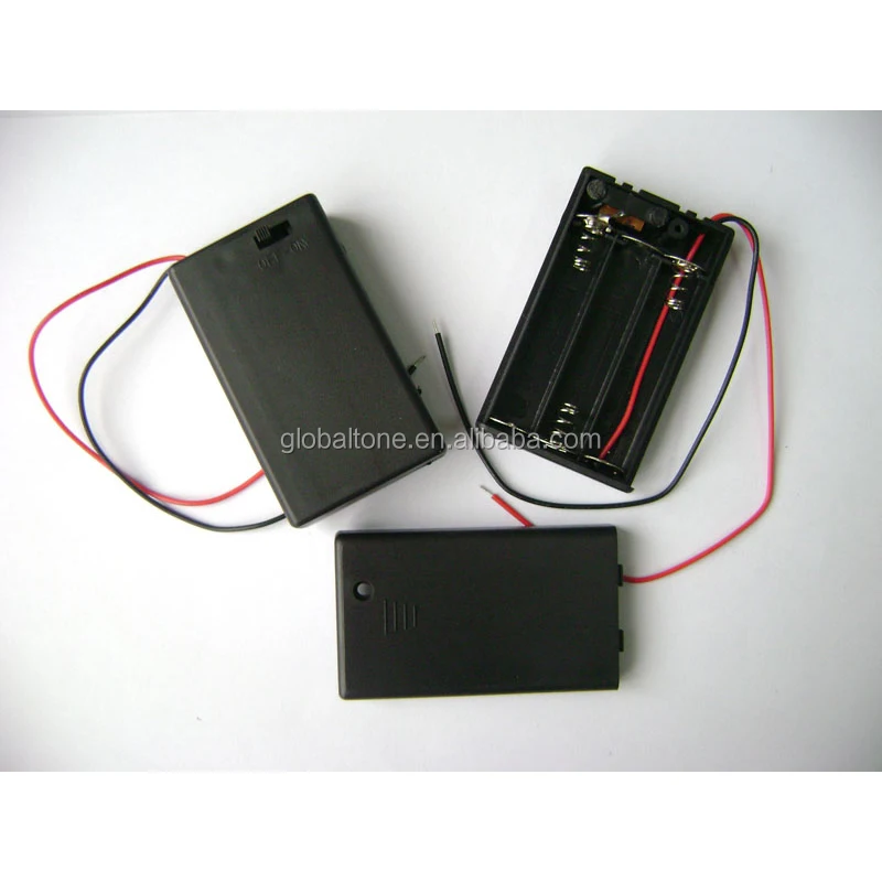 Black 3 X 1.5V AAA UM-4X3 Battery Holder Case with Switch