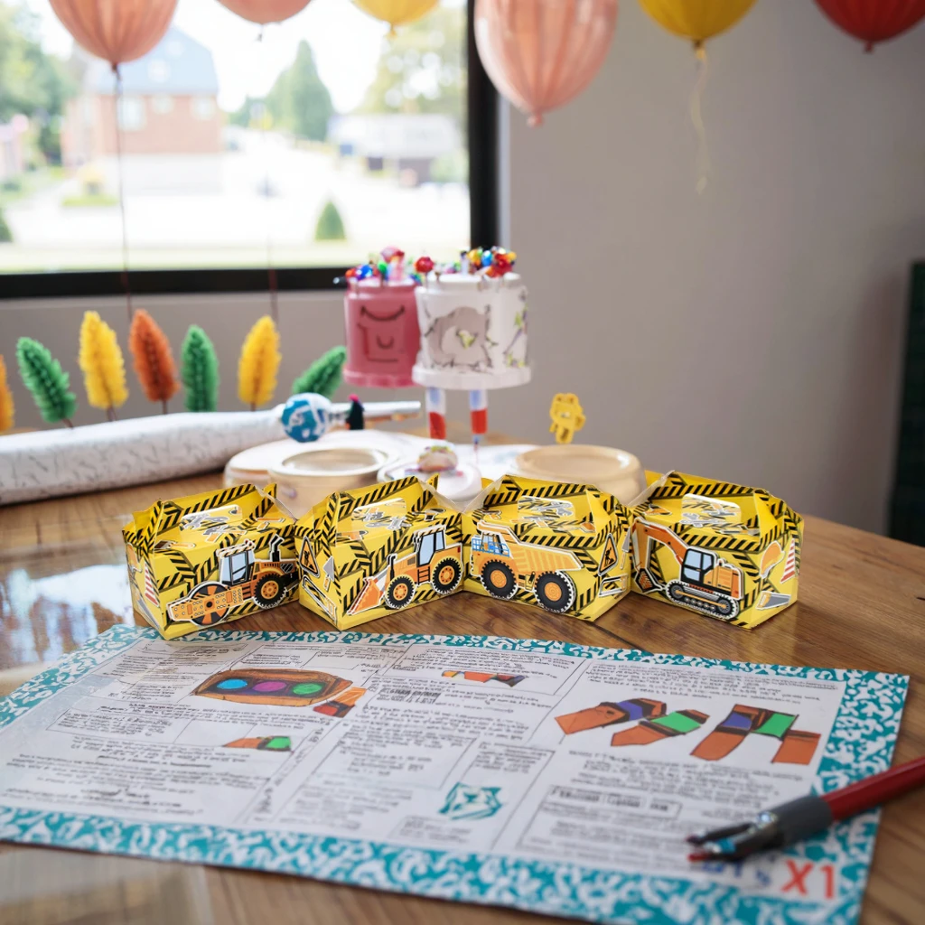 Construction Party Favour Gift Treat Packaging Paper Boxes With Handle ...