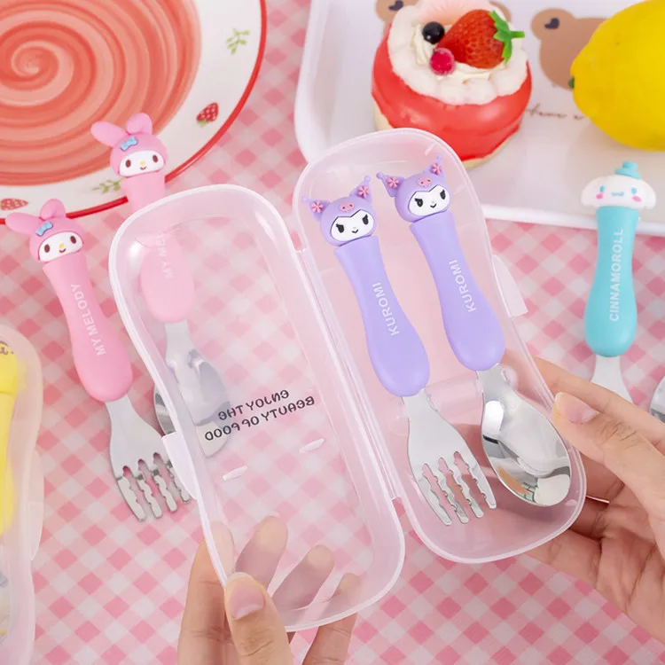 Botu Sanrio Anime Kitty Portable Children Baby Spoon Fork Kawaii Kuromi ...
