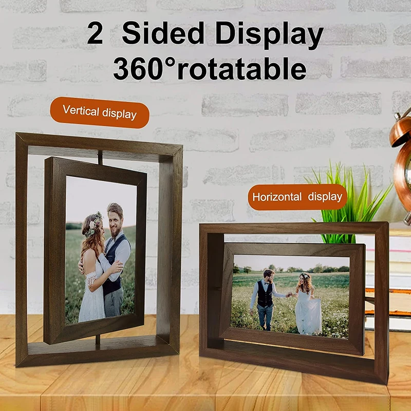 Modern Double Sided Rotating Floating Photo Frame With Hd Glass Wooden ...