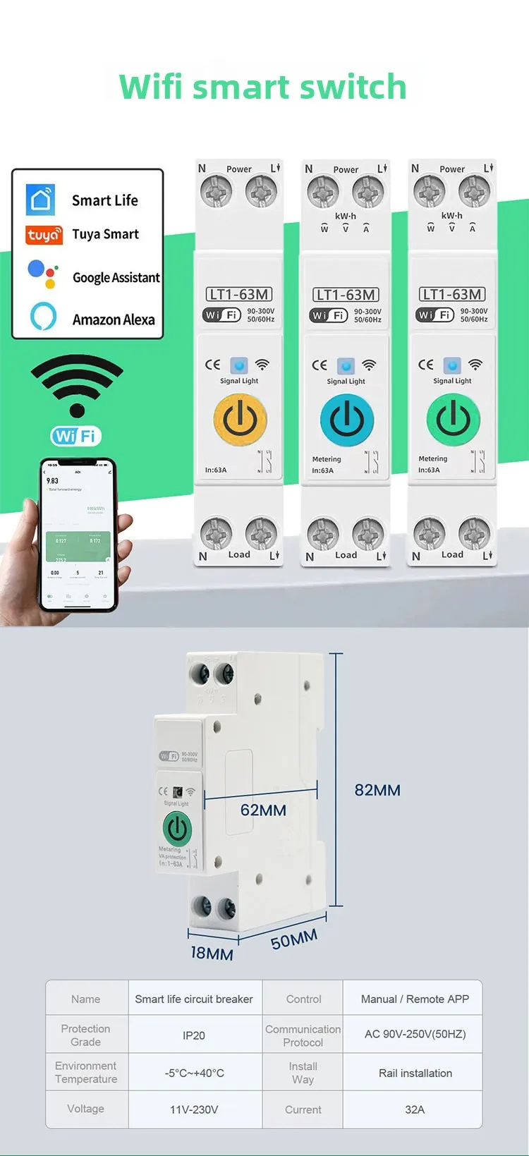 Tuya Smart MCB WiFi Control Timing Circuit Breaker with Mobile Phone ...