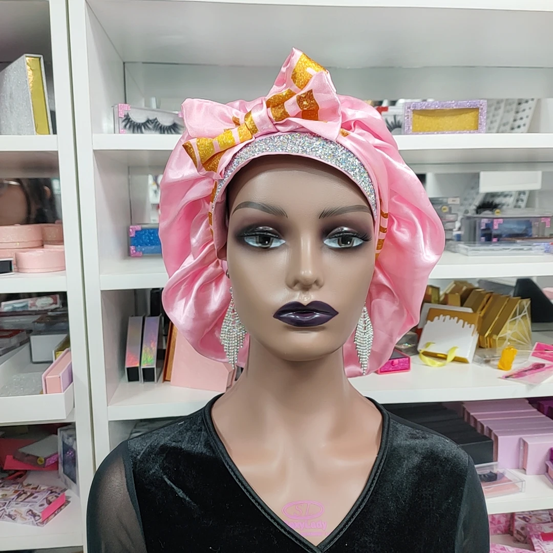 Silk Bonnet With Custom Logo Luxury Bonnets Bling Bonnet With Edge ...