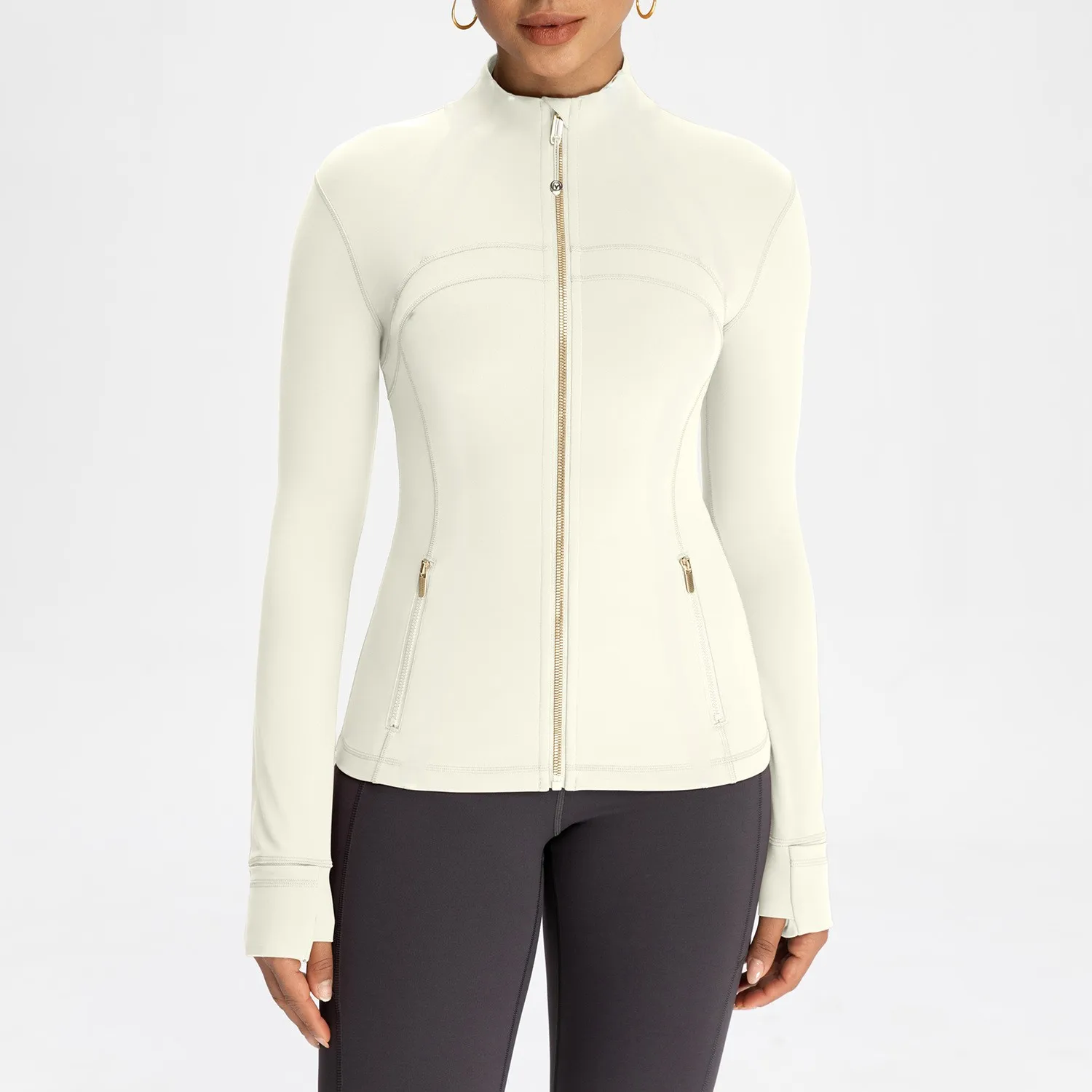 Overseas Warehouse Gold Zipper Yoga Jacket Nylon Women's Yoga Jacket ...