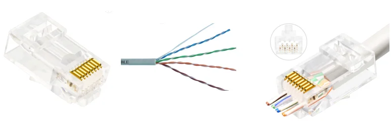 Rj45 Cat6 Cat5e Pass Through Connector Gold Plated 3 Prong 8p8c Modular ...