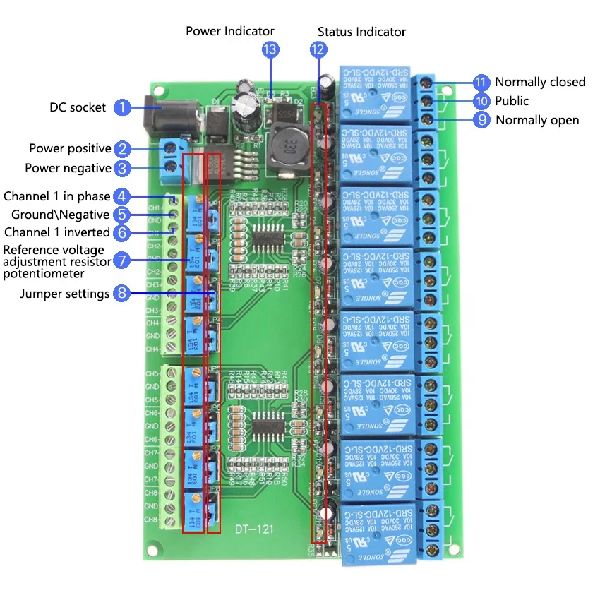 Taidacent 8 Channel Voltage Comparison Module 5v 12v 24v Voltage ...