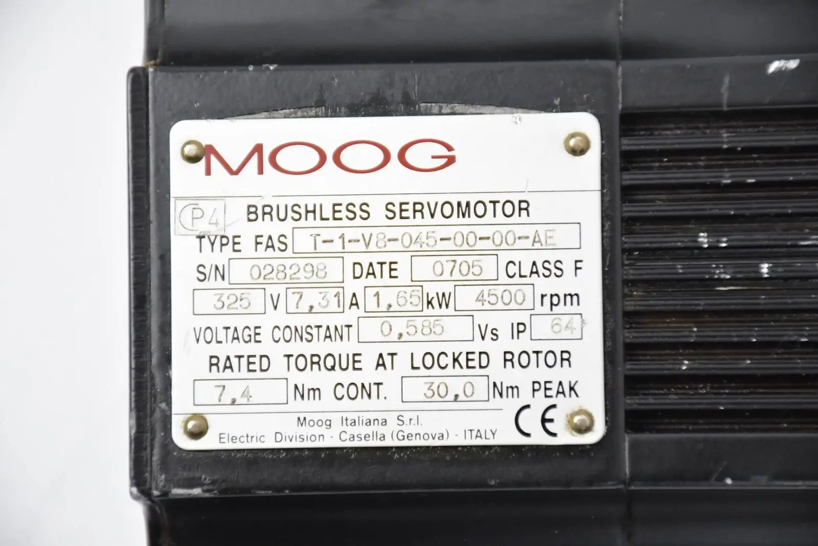 Moog Brushless Servomotor Fast-1-v8-045-00-00-ae Ac Servo Motor Servo ...