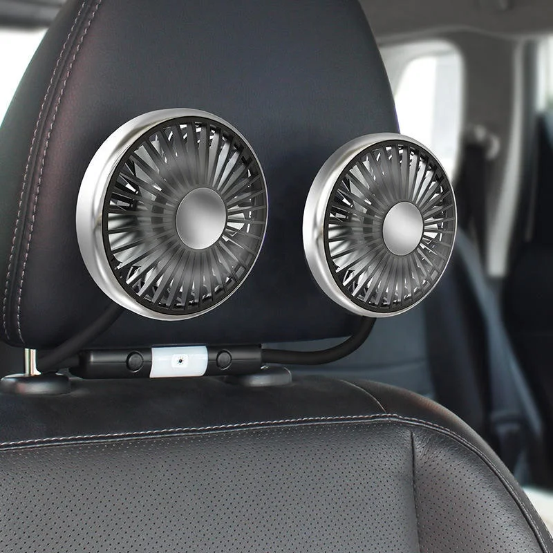 Car 2-head Cooling Fan 360 Degree Neck Rotation USB Silent with Light ...