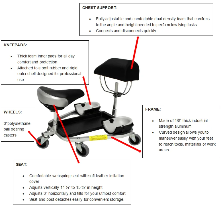 Rolling Kneeling Creeper Pad with Chest Support & 3" Casters - 300 lbs ...