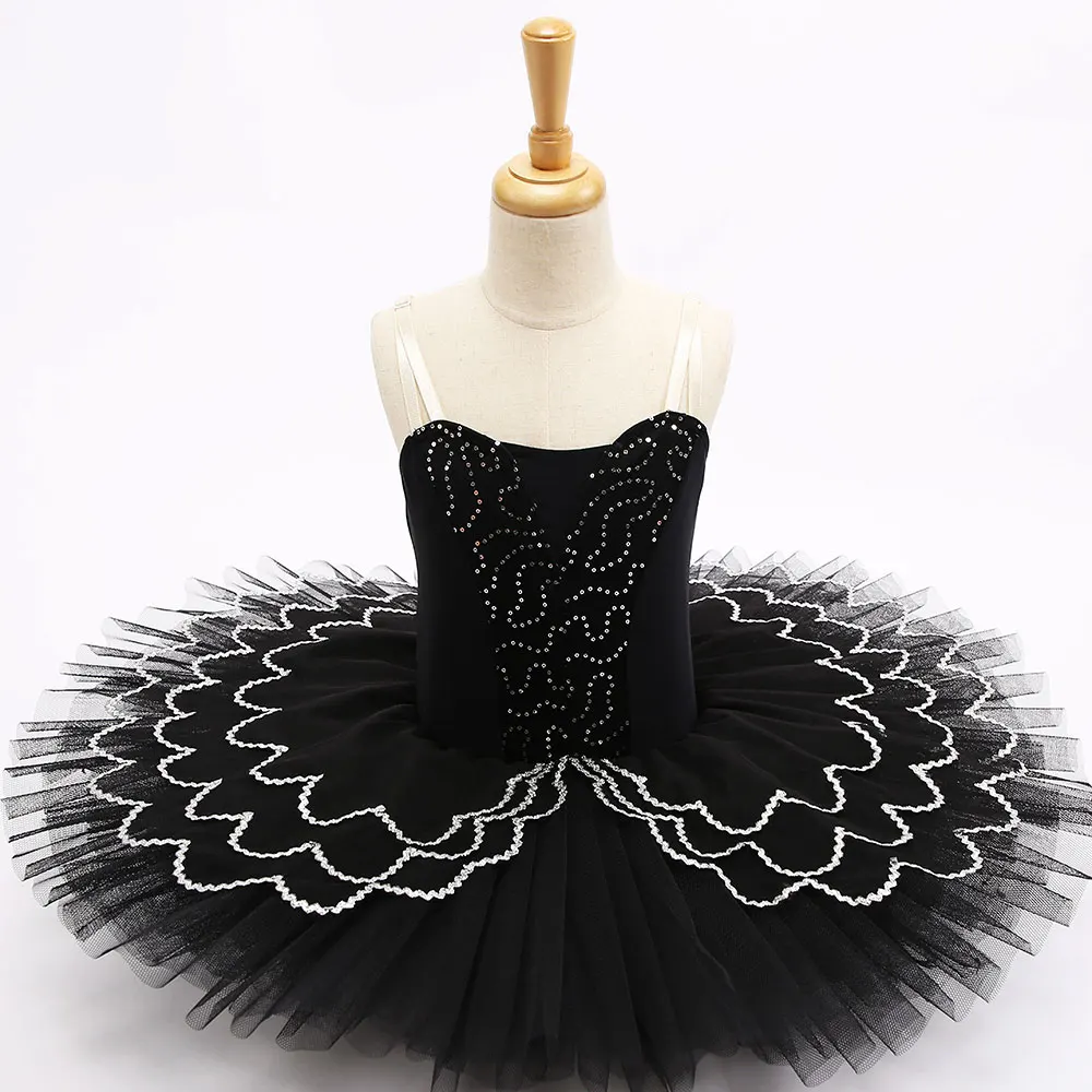 T0041 Wholesale Pancake Girls Kids Cheap Black Ballet Tutu Black Swan ...