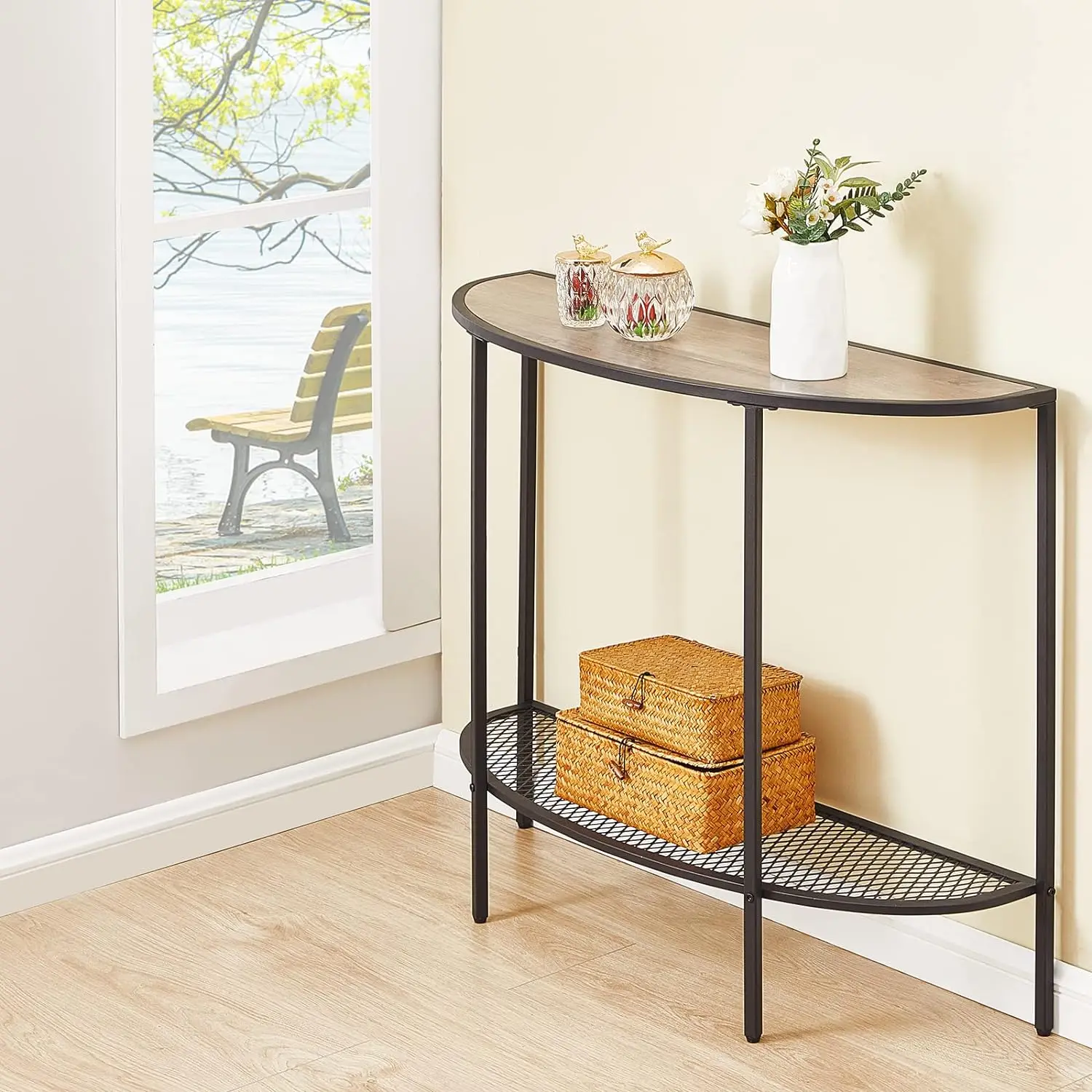 2 Tier Narrow Entryway Table with Storage Shelves Half Moon Sofa Couch ...