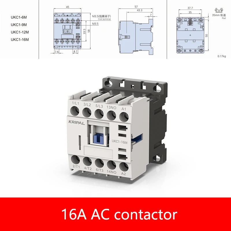KRIPAL 16A AC Contactor 220V UKC1-16M 3P 1NO - Reliable Performance