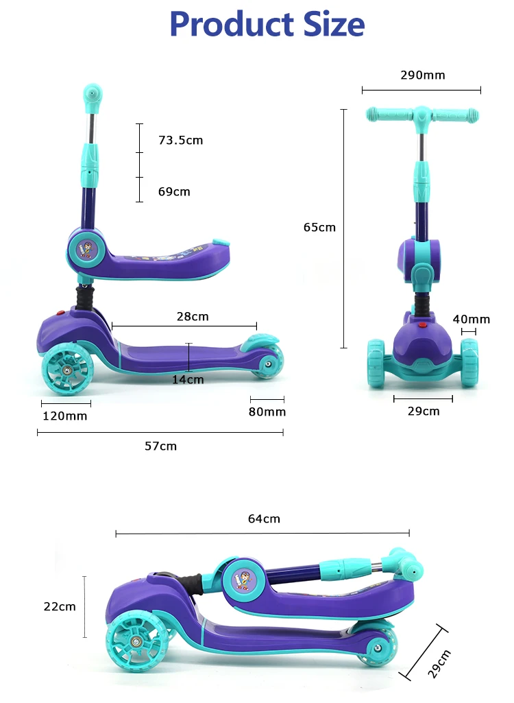 2020 New 2 In 1 Function 3 Wheels Kids Kick Scooter Baby Ride On Kids ...