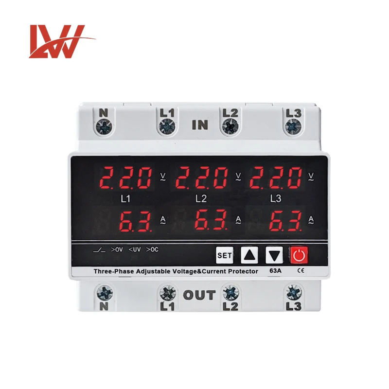 LW Three Phase Adjustable Voltage Current Protector 63A