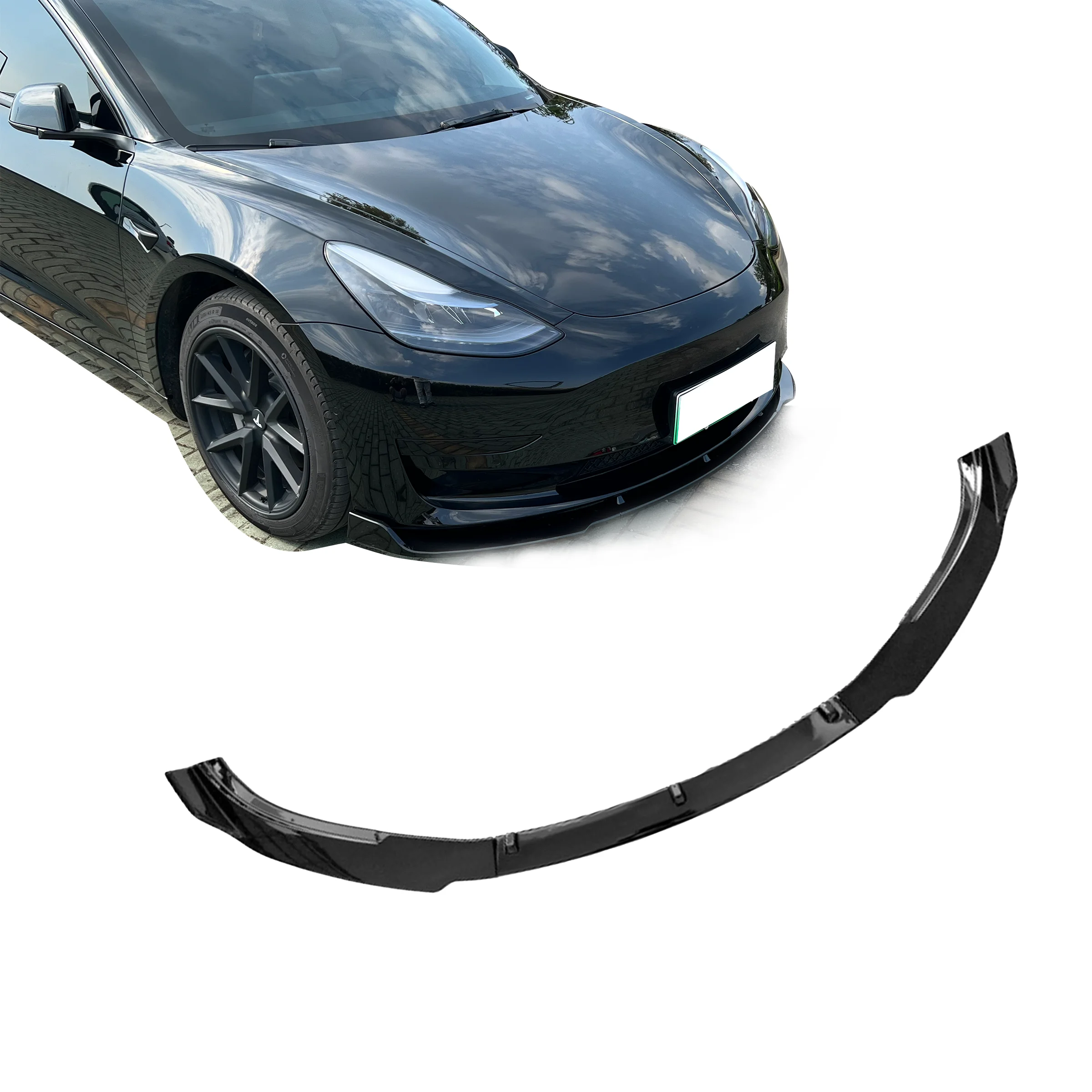 For Tesla Model3 Body Kit Front Lip Abs Glossy Carbon Auto Part Front ...