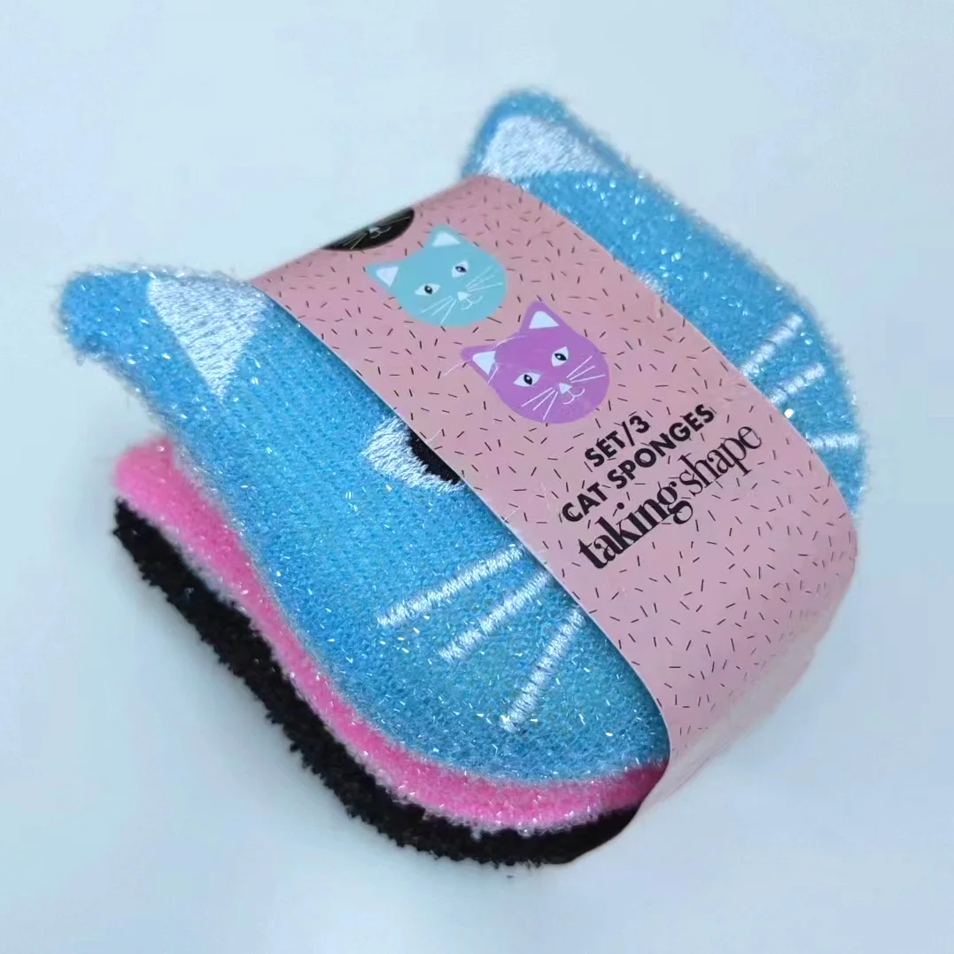 Cute Cats Multi-function Scouring Sponge Scratch-Free Deep Cleaning ...