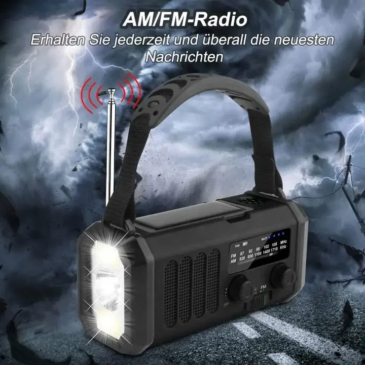 10000mah Solar Panel Hand Crank Radio - AM/FM/WB Survival