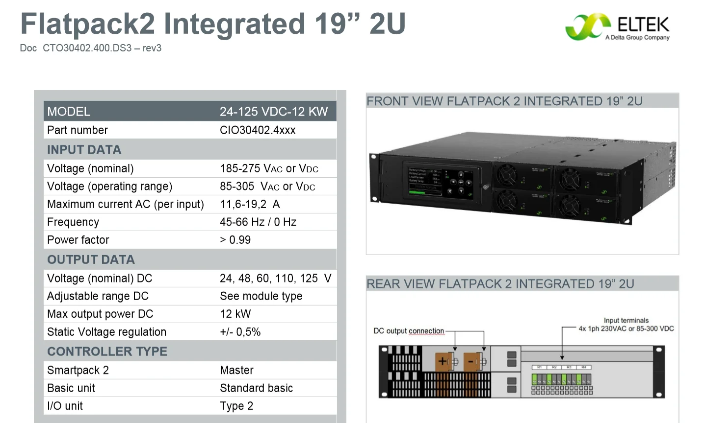 Rectifier Eltek Flatpack2 2U CTO30402.400 24-125 VDC-12 KW constant ...