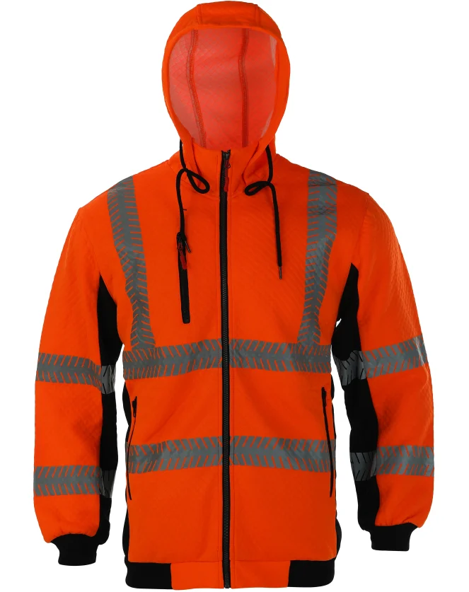 High Visibility Red Jacquard Polyester Reflective Safety Hoodie ...