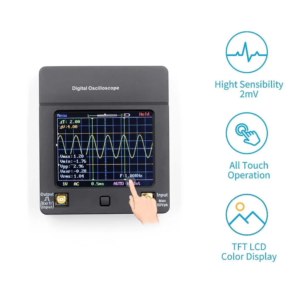 Dso112a 2mhz 5msps 2.4'' Tft Lcd Digital Oscilloscope Color Touch ...