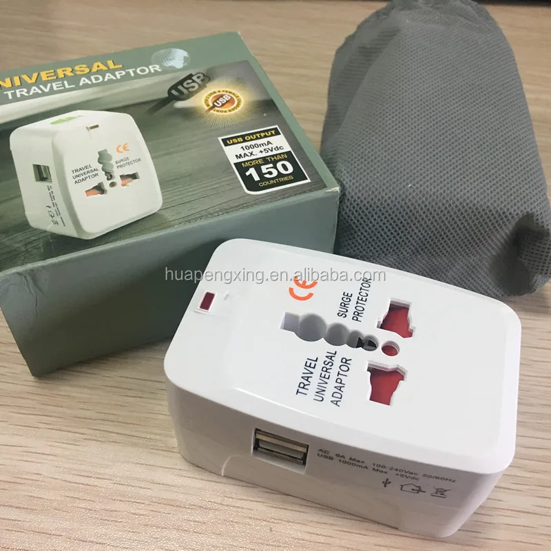 All In One Universal International Plug Adapter 2 Usb Port World Travel Ac Power Charger Adapter ...