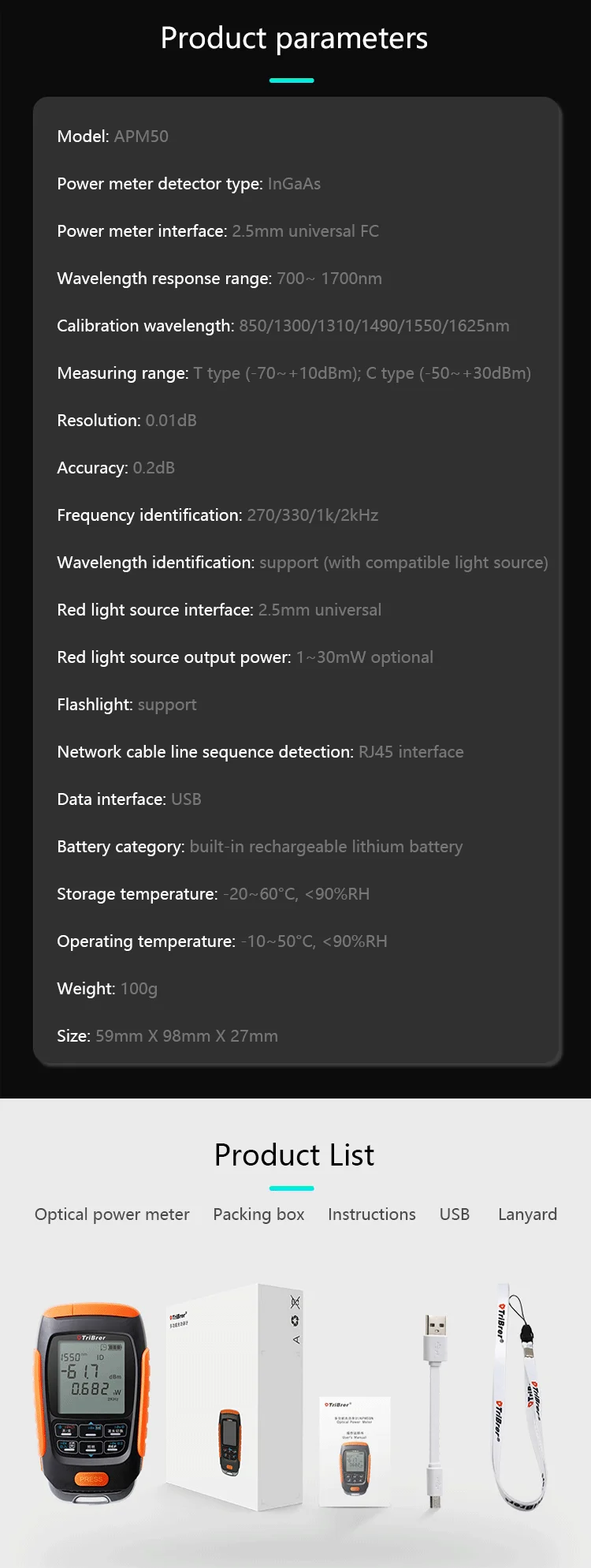 Tribrer 4in1 Li-Lion Battery Optical Power Meter VFL