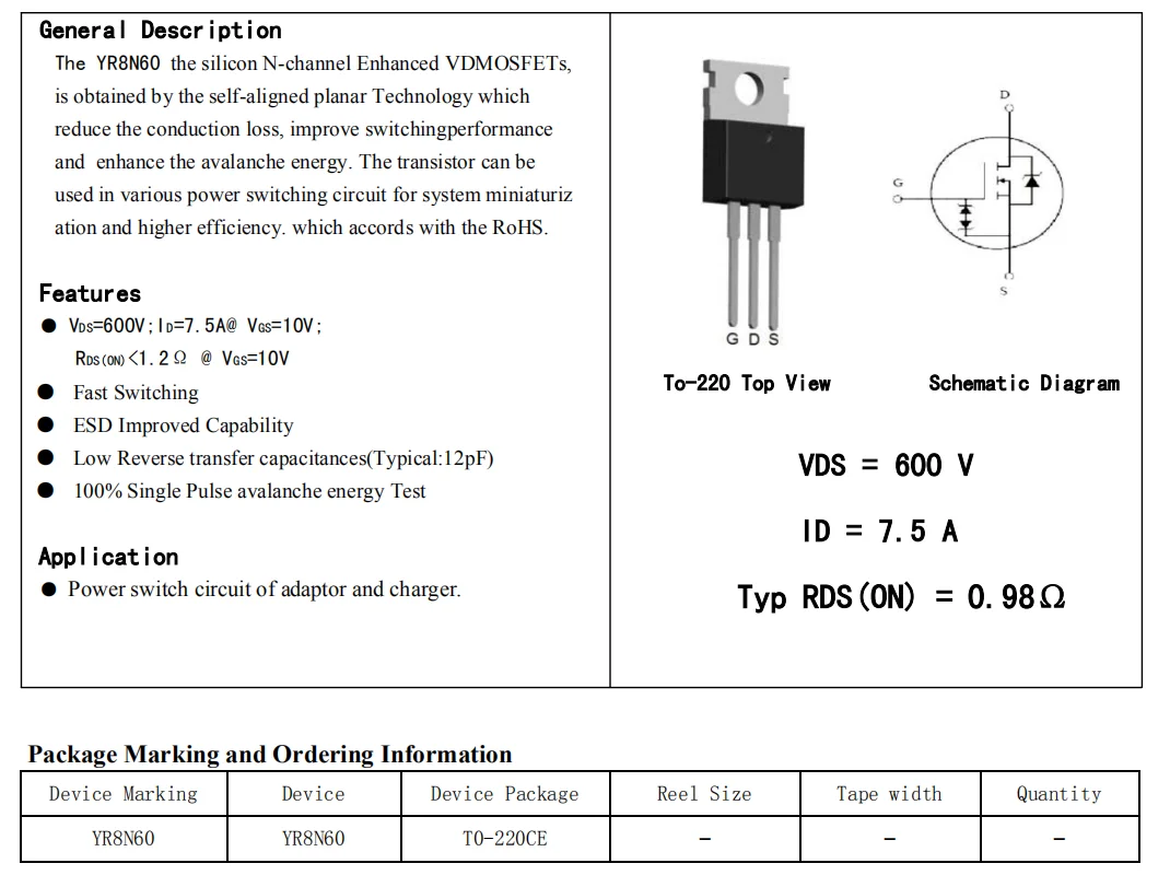 Planar Mosfet 8N60/8N60F FQPF8N60C 600V 7.5A TO-220/220F