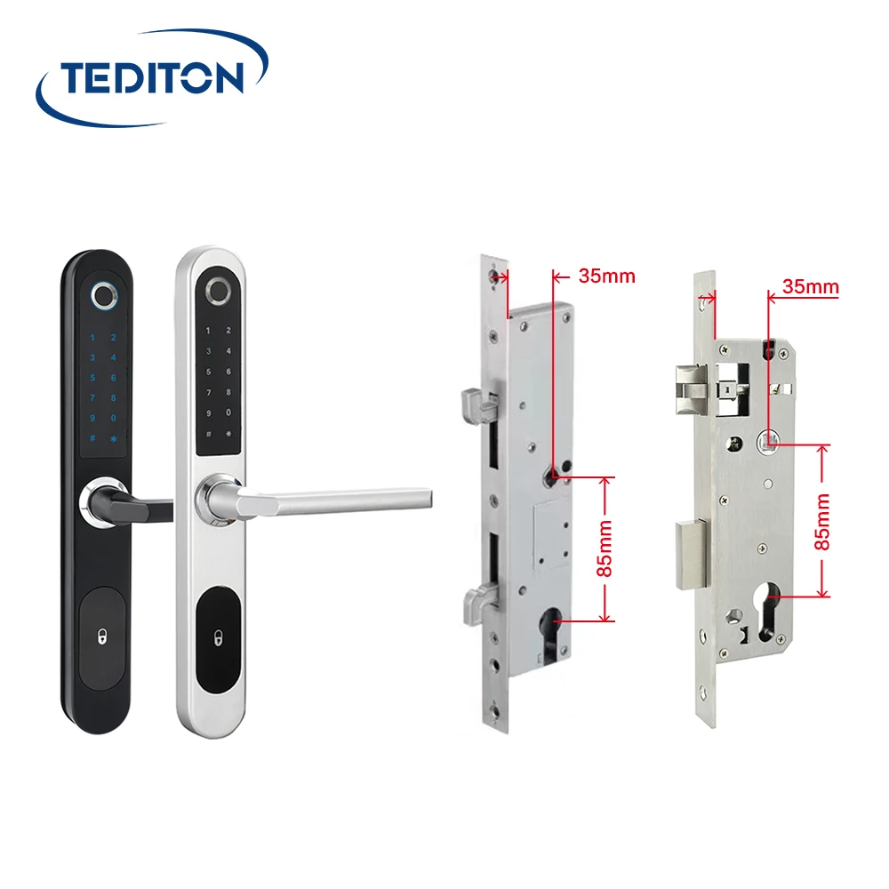 Aluminum Electric Fingerprint Biometric Sliding Wooden Door Lock Slide ...