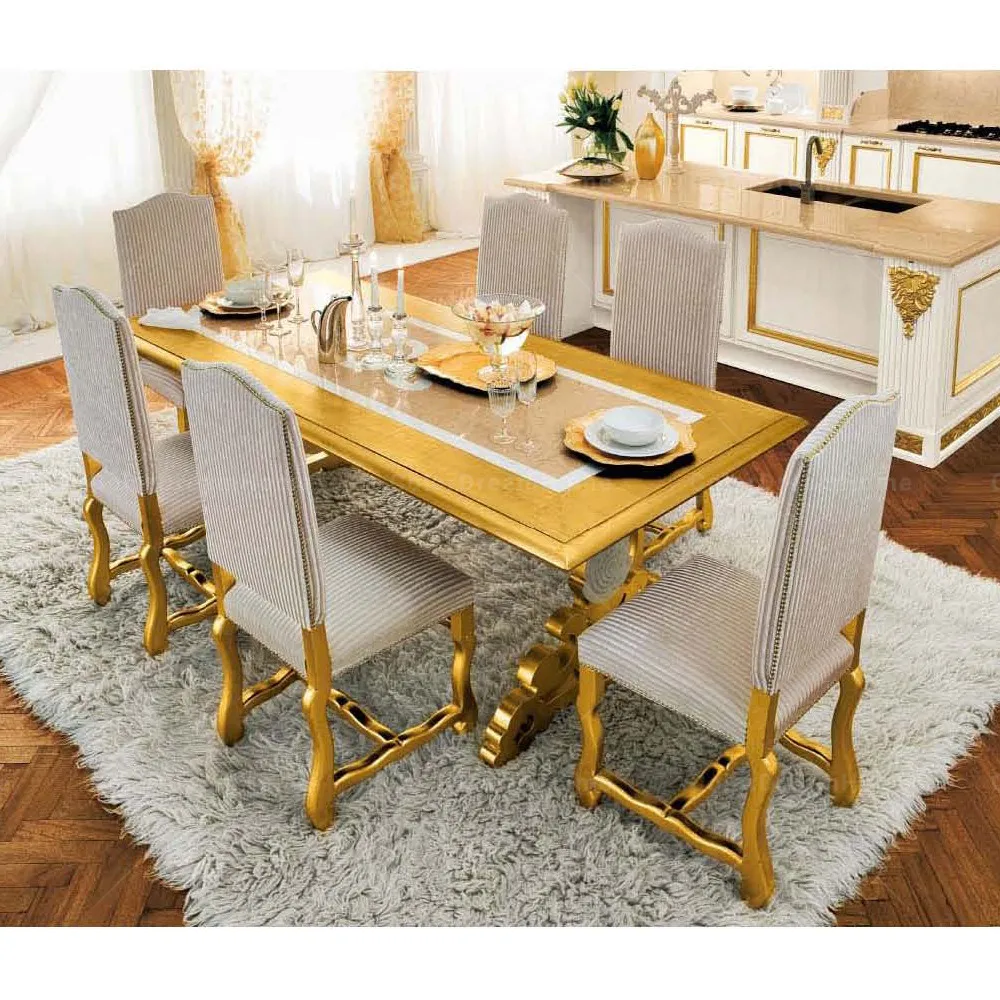 modern luxury golden wooden dining table set with 6 chairs for dining room furniture