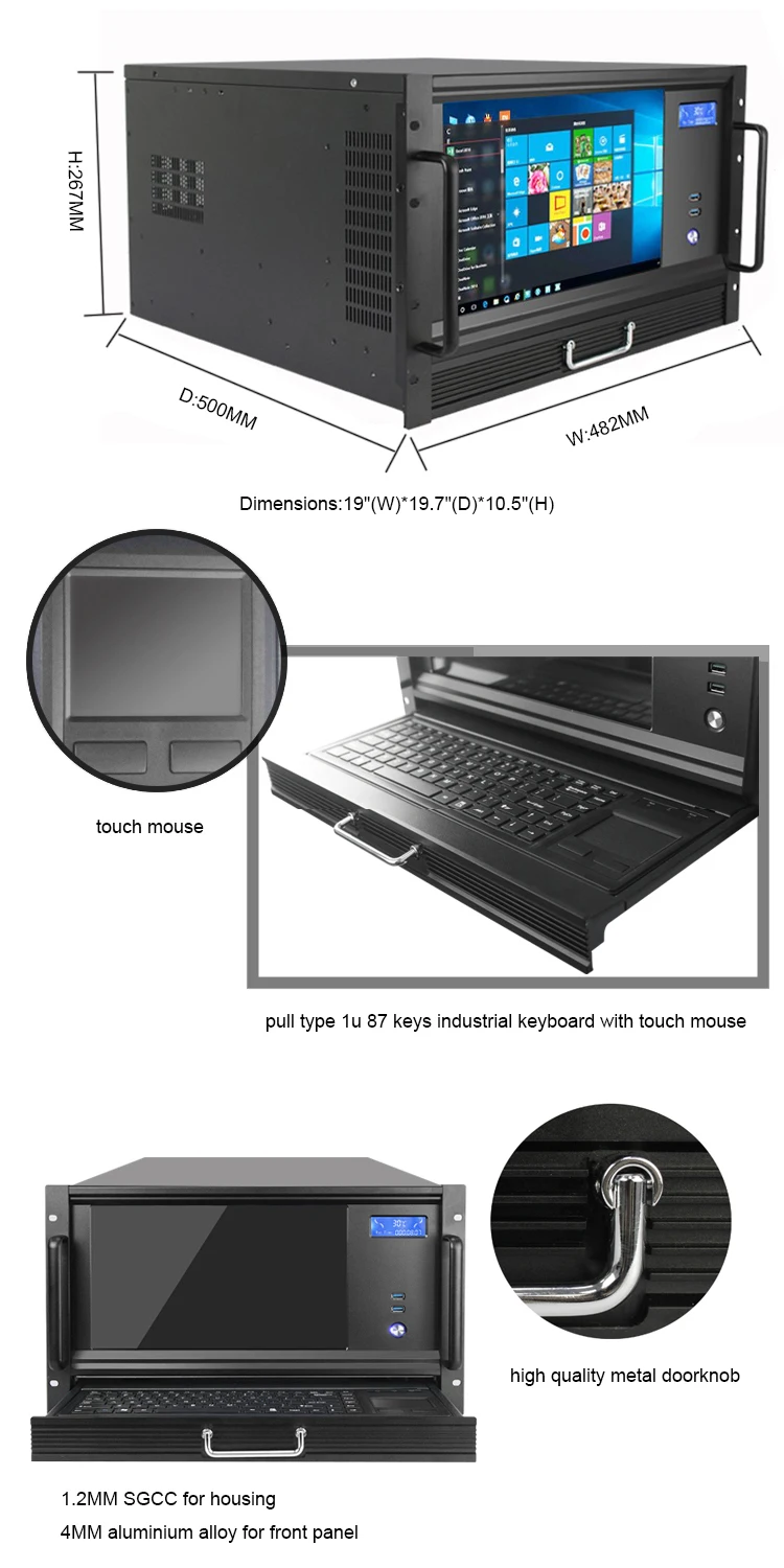 6U Rackmount PC Server Case with Touch Screen & ATX PSU