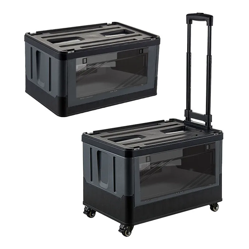 Transparent Window Side Opening Stackable Plastic Folding Box Pull Rod ...